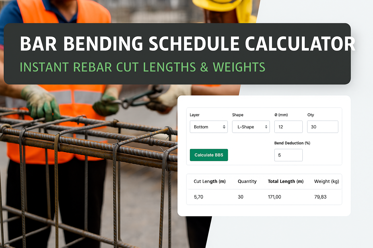 BBS Calculator – Estimate Rebar Weight & Cut Lengths Online